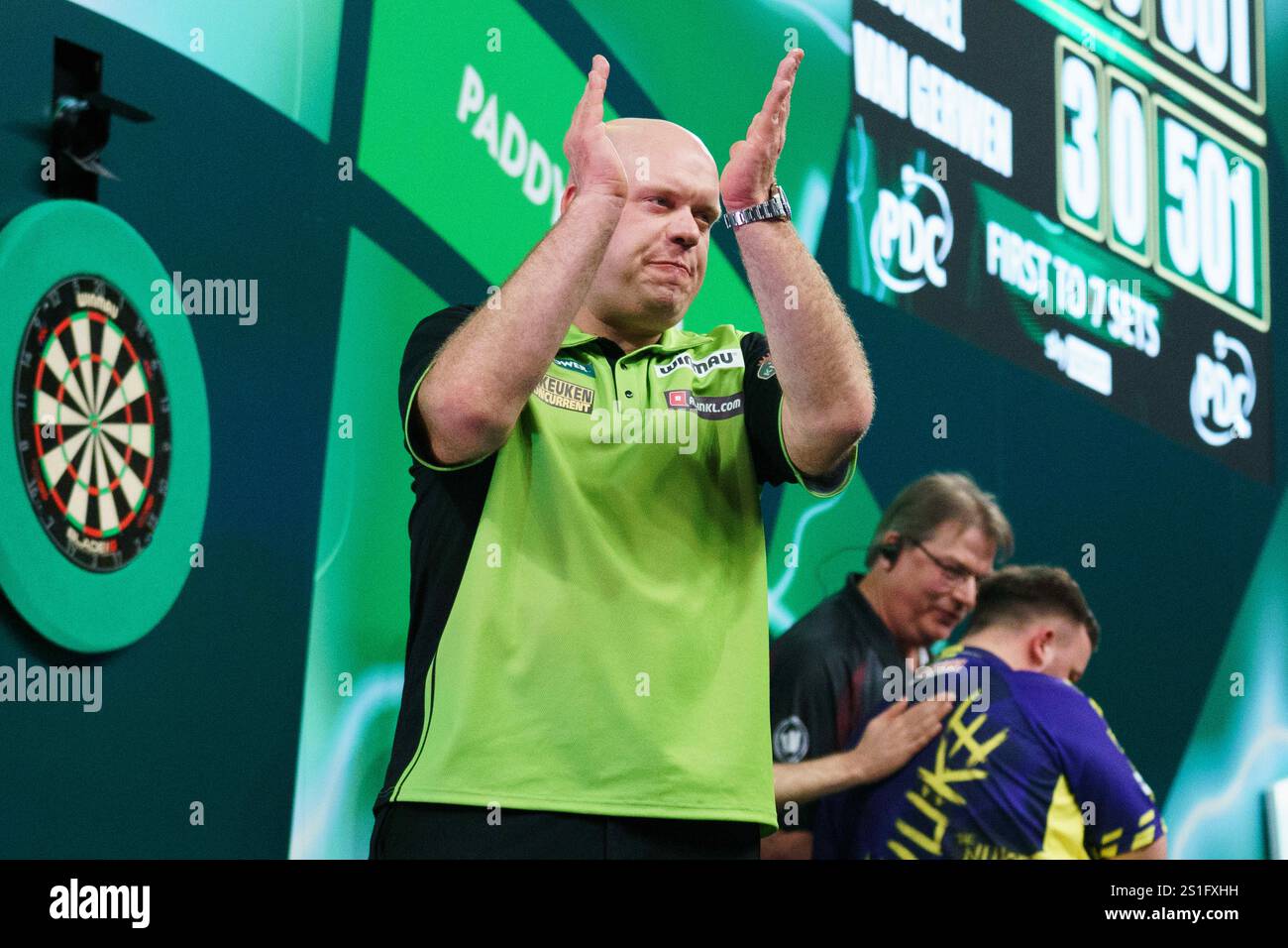 London, UK. 03rd Jan, 2025. Michael Van Gerwen looks dejected after losing the final of the ...
