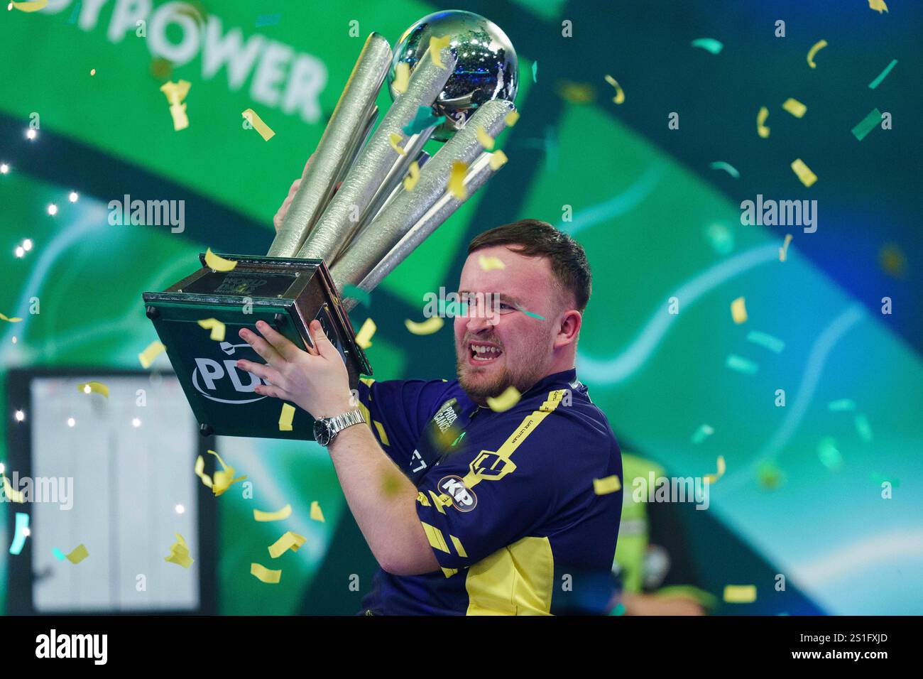London, UK. 03rd Jan, 2025. Luke Littler lifting the Paddy Power World ...