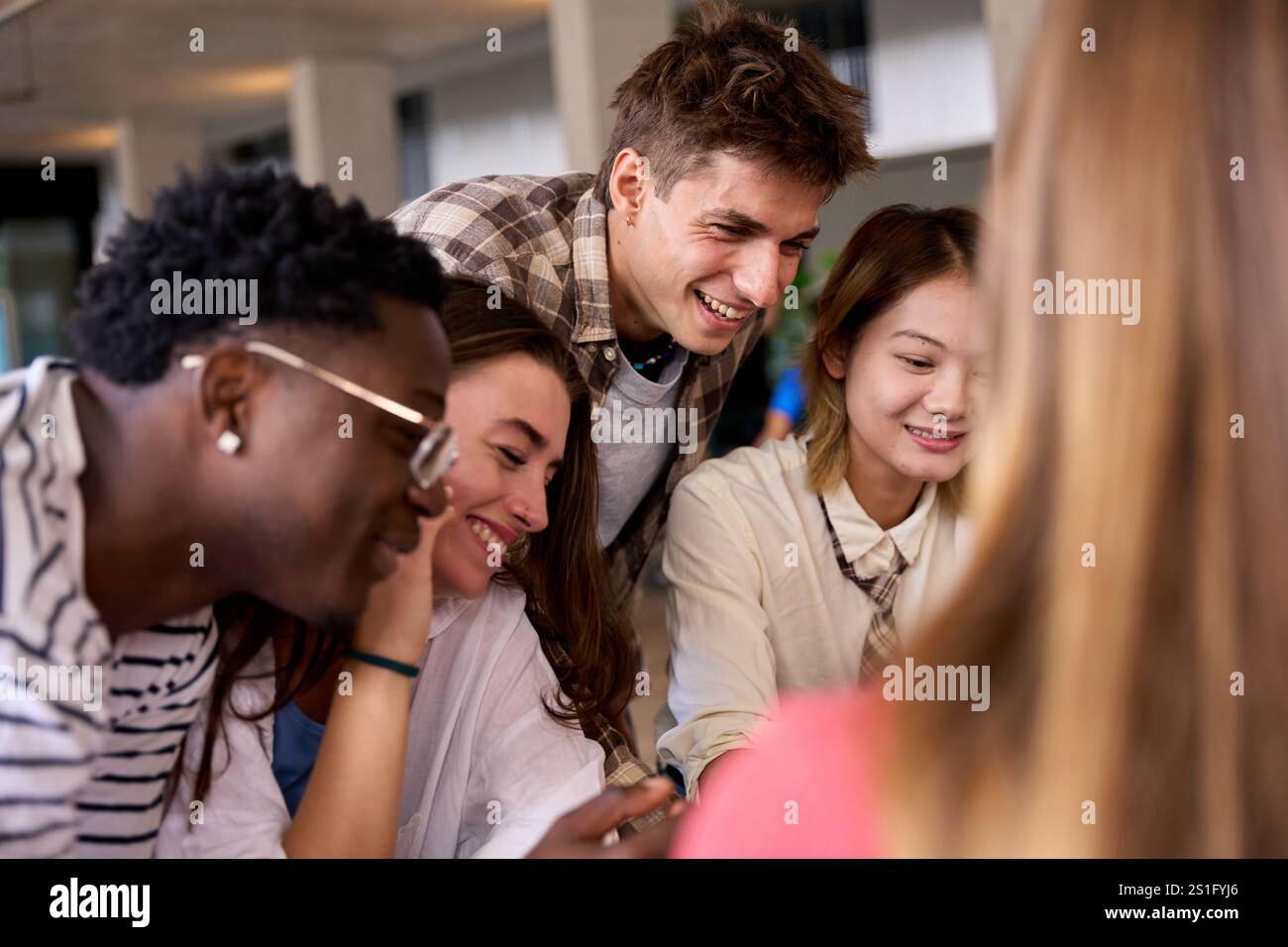 Group of international young language students together meeting looking ...