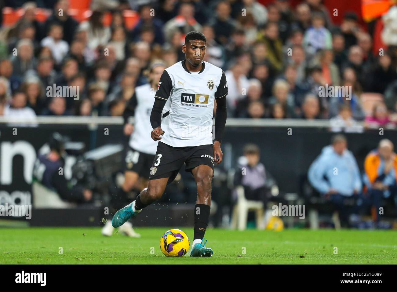 Cristhian Mosquera of Valencia CF in action during the Spanish league ...