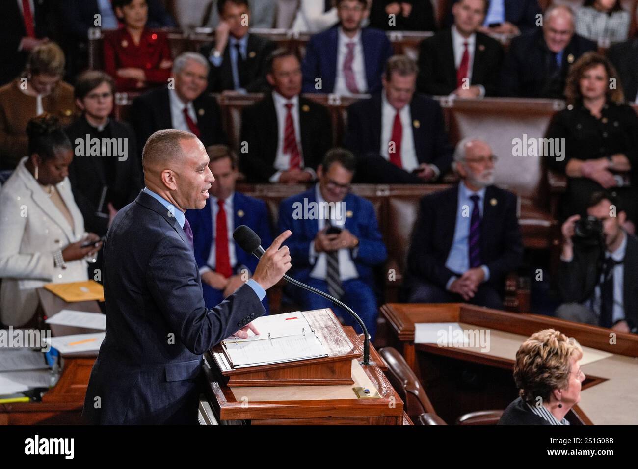 House Minority Leader Hakeem Jeffries, D-N.Y., speaks as the House of ...