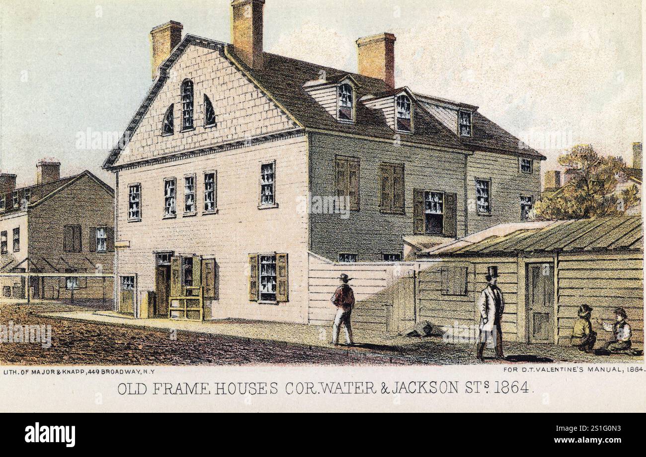 Old Frame Houses Corner of Water and Jackson Street, New York City ...