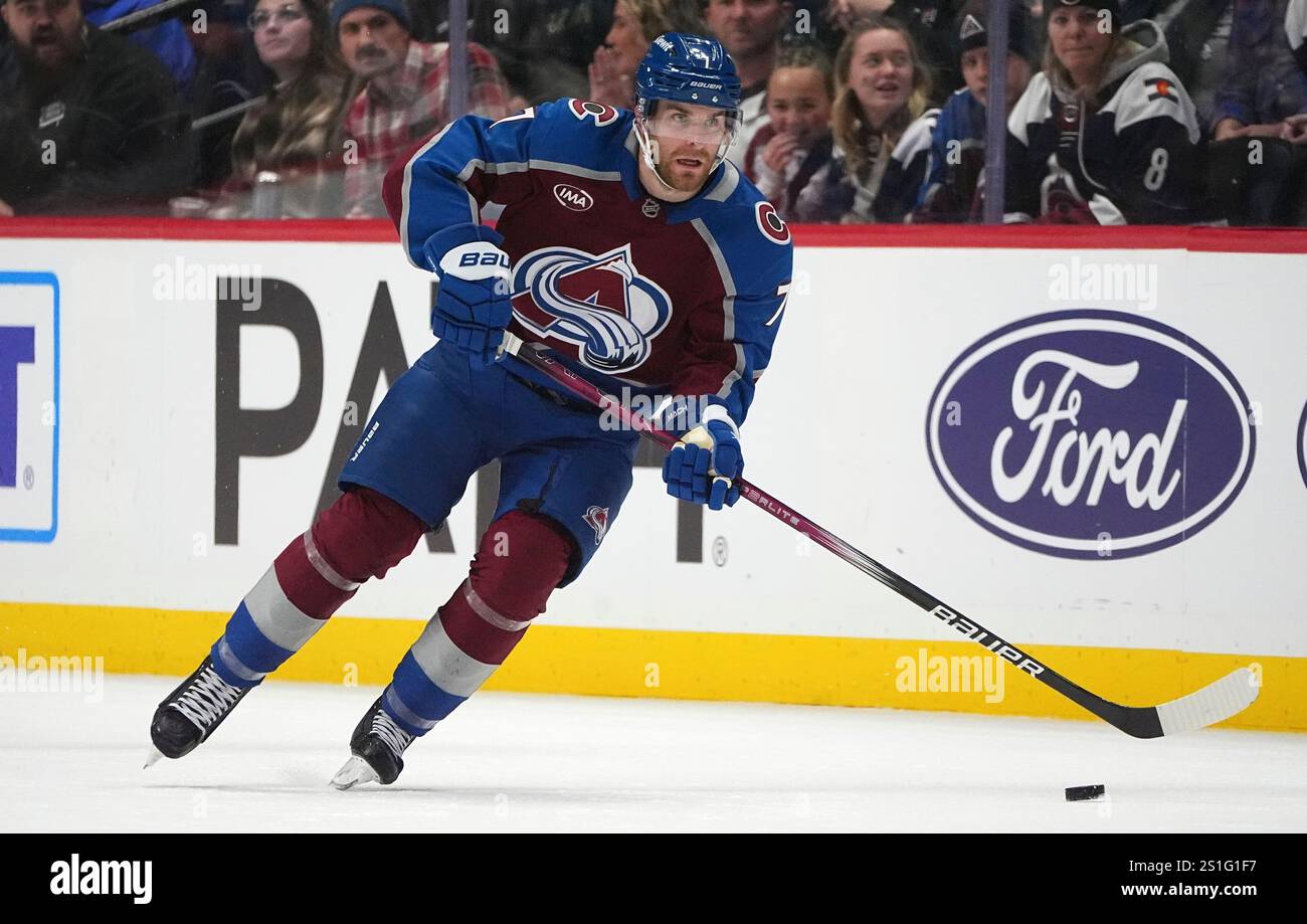 Colorado Avalanche defenseman Devon Toews (7) in the third period of an ...