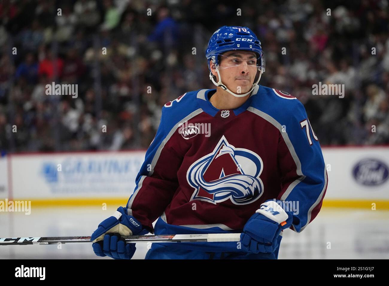 Colorado Avalanche defenseman Sam Malinski (70) in the second period of ...