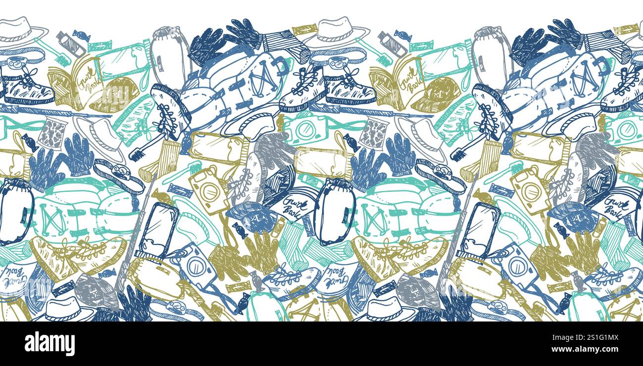 Vector white seamless chaotic overlap doodle sketch horizontal border ...