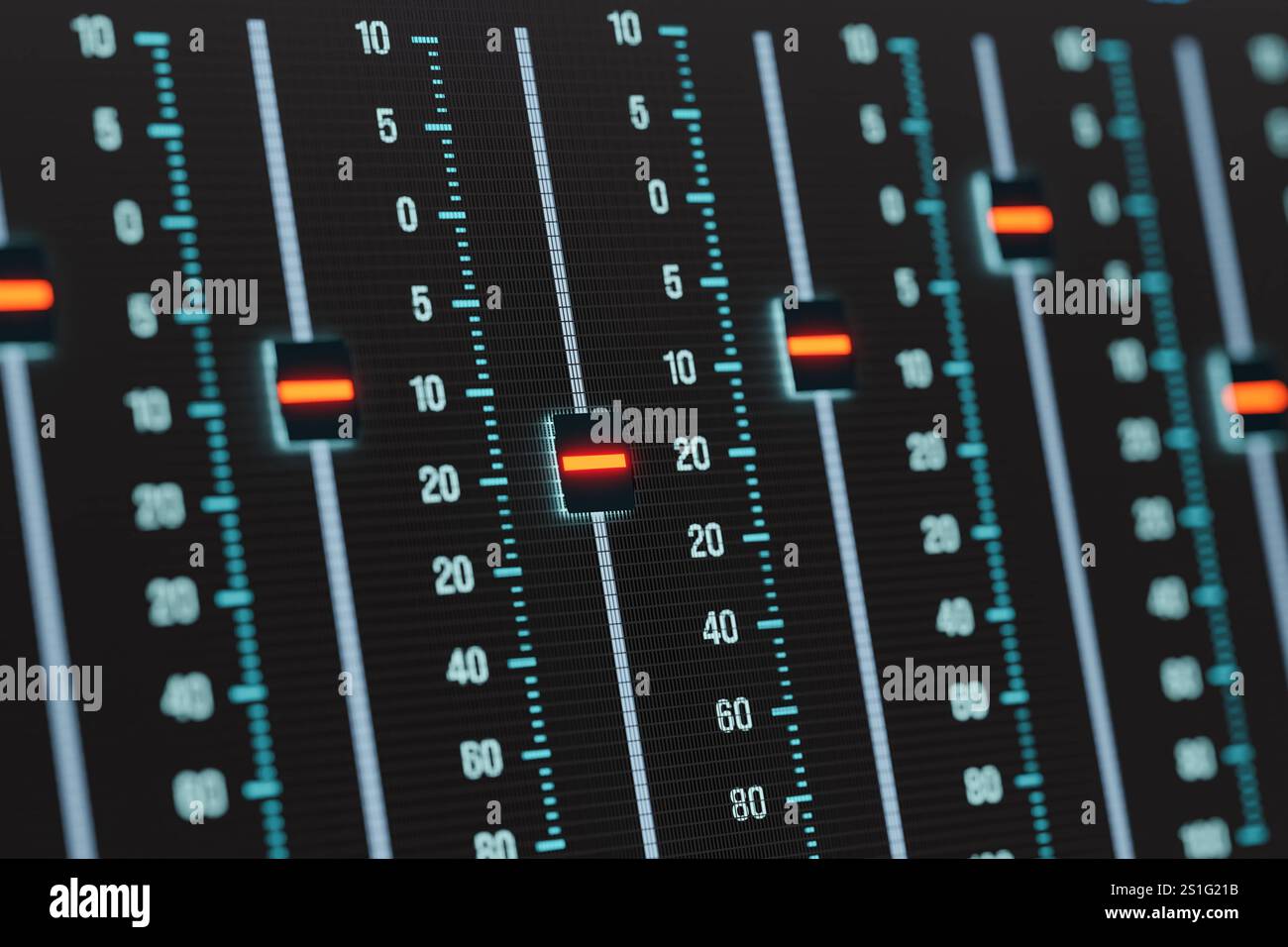 Close-up slide control, sound mixing studio user interface. Close-up ...