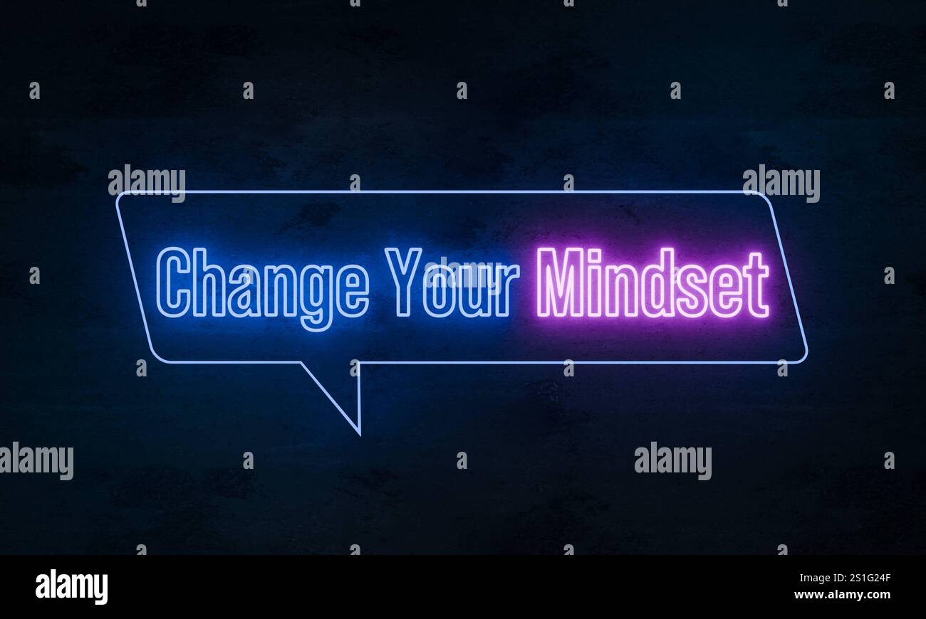 Change your mindset. Change your mindset. Illuminated neon sign in blue ...