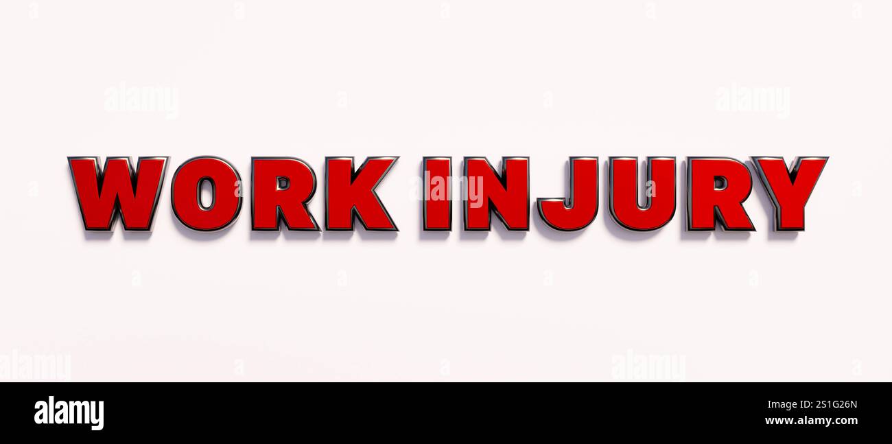 Work Injurry Work injurry. Words in redmetallic capital letters. Damage ...