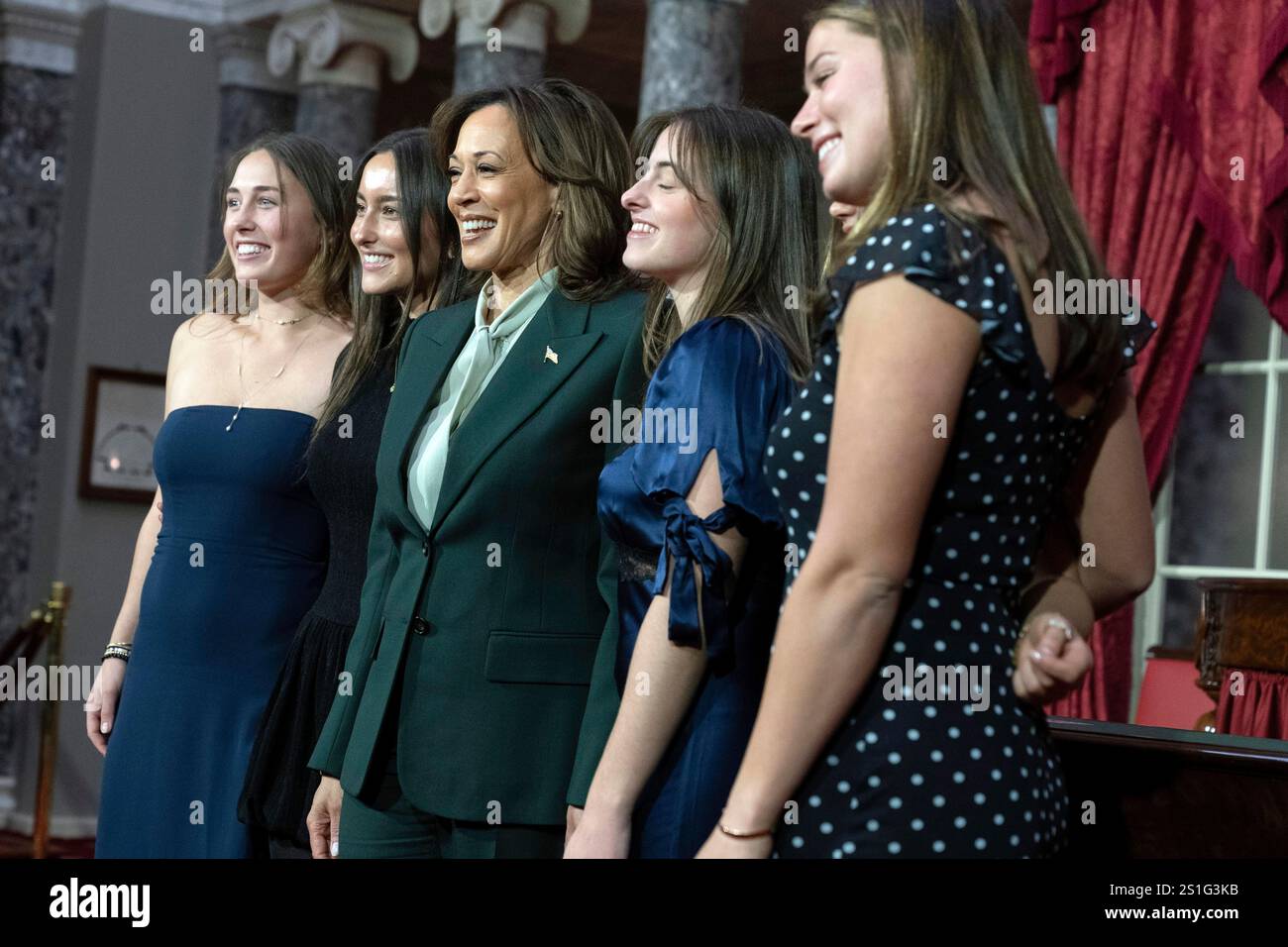 Vice President Kamala Harris, third from left, poses for a picture with ...