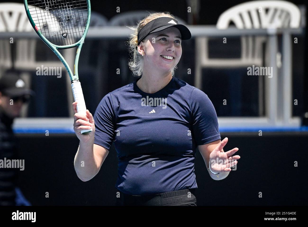 Clara Tauson of Denmark celebrates after her win against Madison Keys ...