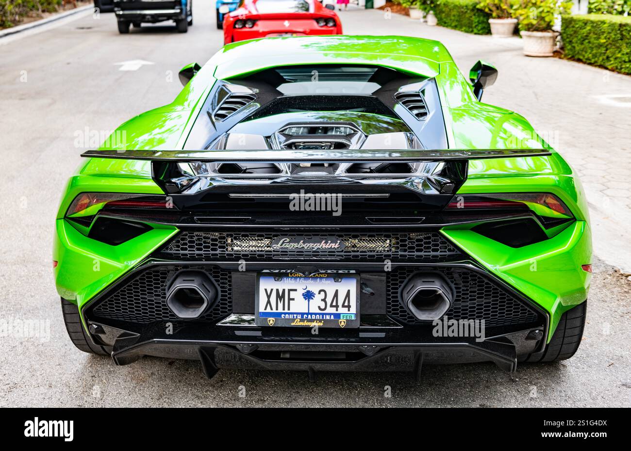 Miami Beach, Florida USA - June 9, 2024: 2023 Lamborghini Huracan Tecnica green at miami beach ...