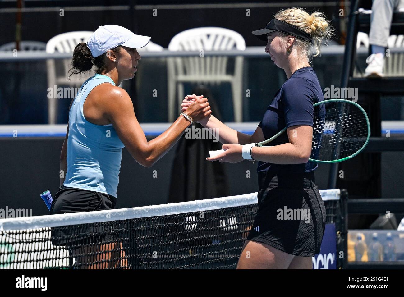 Clara Tauson, right, of Denmark celebrates with Madison Keys of the U.S ...