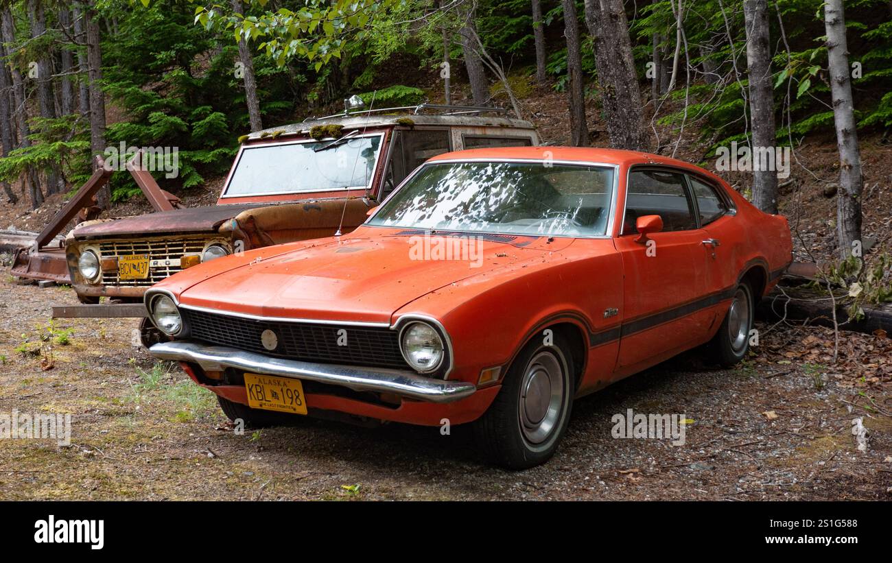 Skagway, Alaska, USA - July 23, 2019: Retro old Ford Maverick 1970 ...