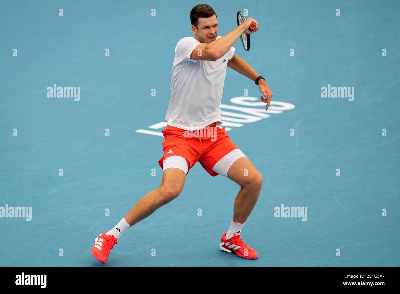 Poland's Hubert Hurkacz plays a forehand to Kazakhstan's Alexander ...