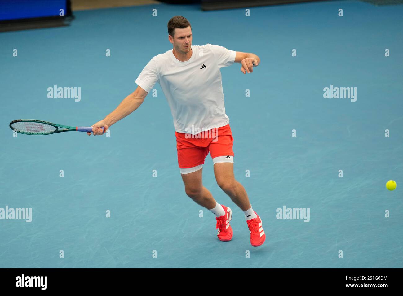 Poland's Hubert Hurkacz plays a forehand to Kazakhstan's Alexander ...