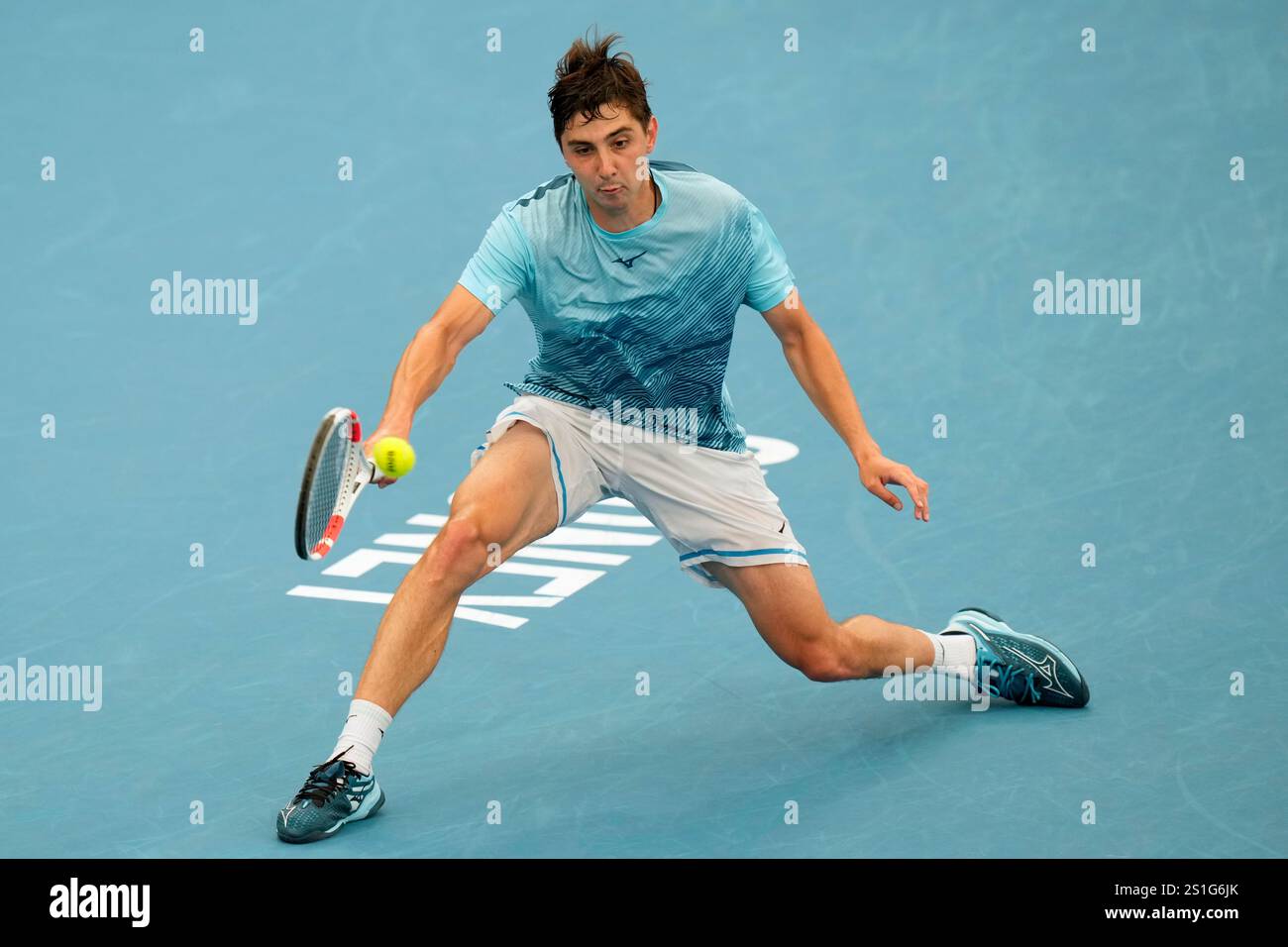Kazakhstan's Alexander Shevchenko plays a forehand to Poland's Hubert ...