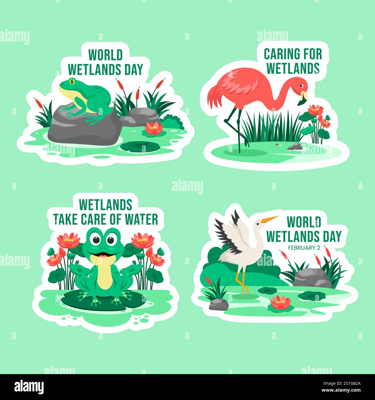 Hand-Drawn and Flat Cartoon Illustration for World Wetlands Day Label ...