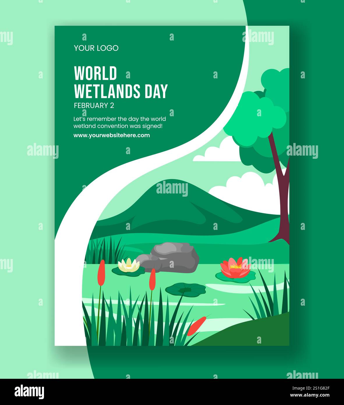 World Wetlands Day Vertical Poster Design in Flat Cartoon Style with ...
