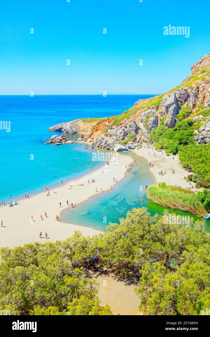 Preveli Beach, high angle view, Rethymno, Crete, Greek Islands, Greece ...