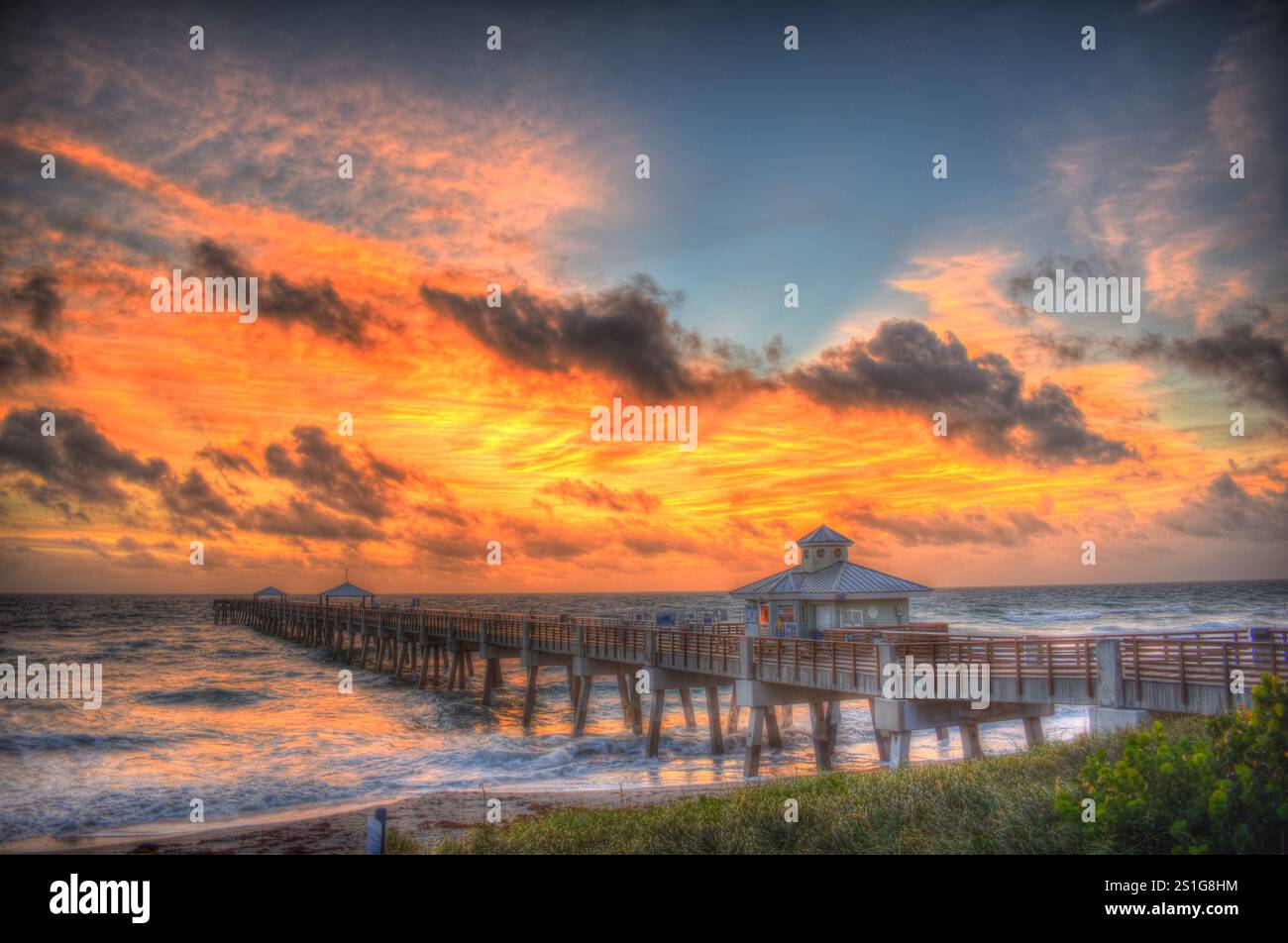 Early Sunrise Juno Pier Florida, With an Amazing Orange Fire Sky. Next ...
