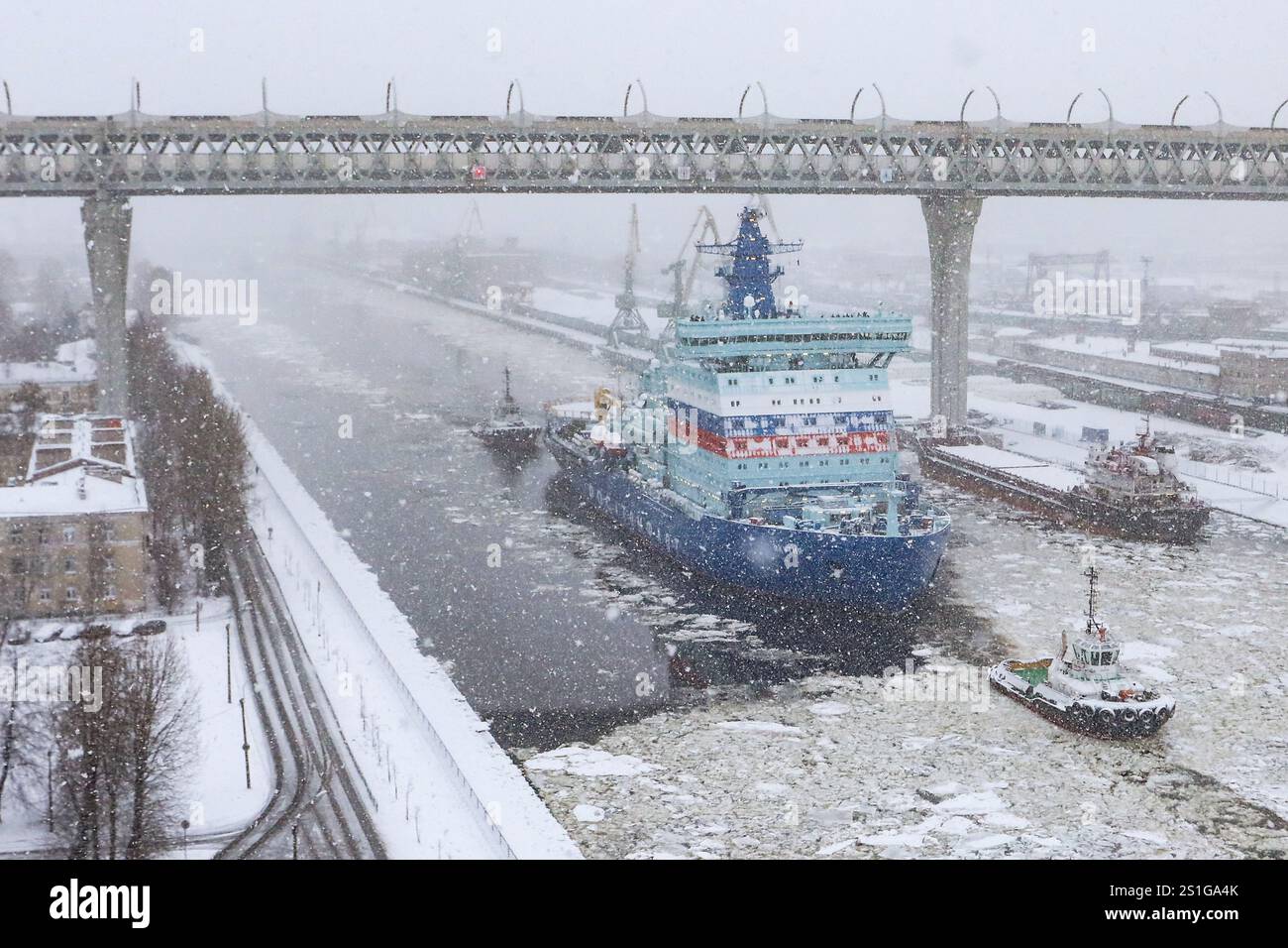 Nuclear icebreaker Yakutiya sails through the Galerny fairway of ...