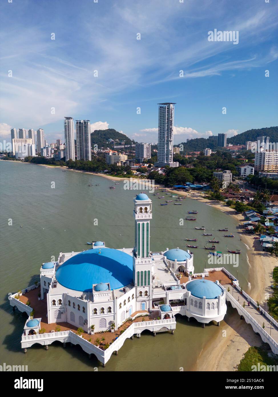 Drone aerial view of the Penang Floating Mosque or Masjid Terapung ...