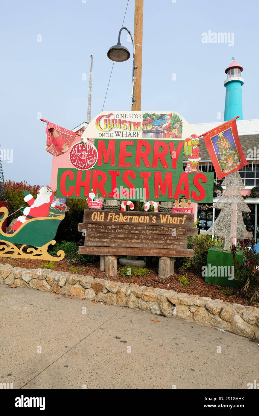 Merry Christmas sign at Old Fisherman's Wharf near downtown Monterey ...