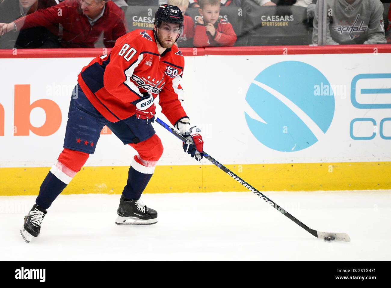 Washington Capitals left wing Pierre-Luc Dubois (80) in action during ...
