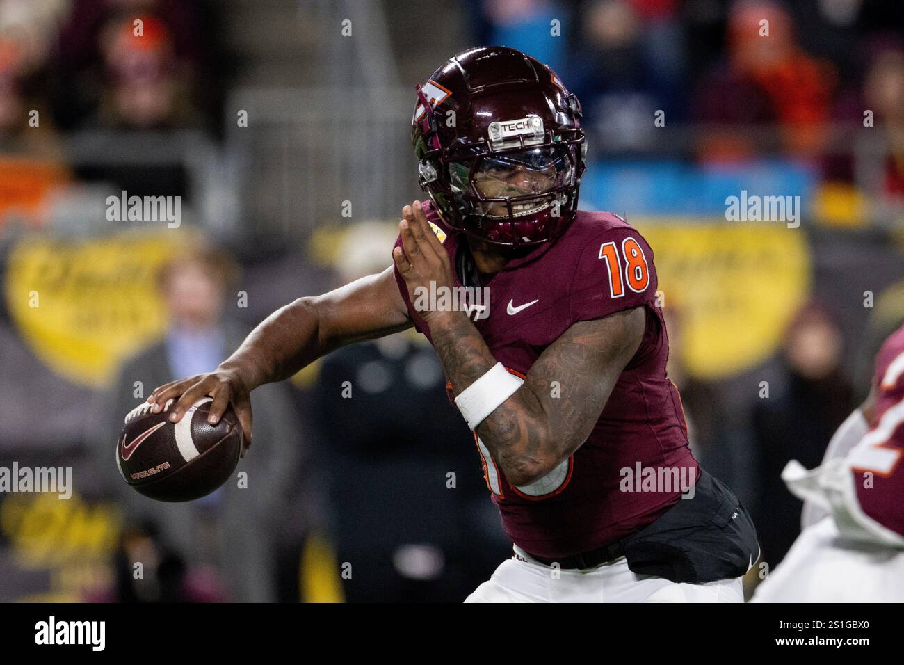 Charlotte, NC, USA. 3rd Jan, 2025. Virginia Tech quarterback William ...