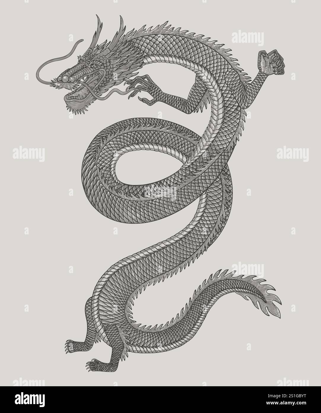 Dragon, vintage engraving drawing style illustration Stock Vector Image ...
