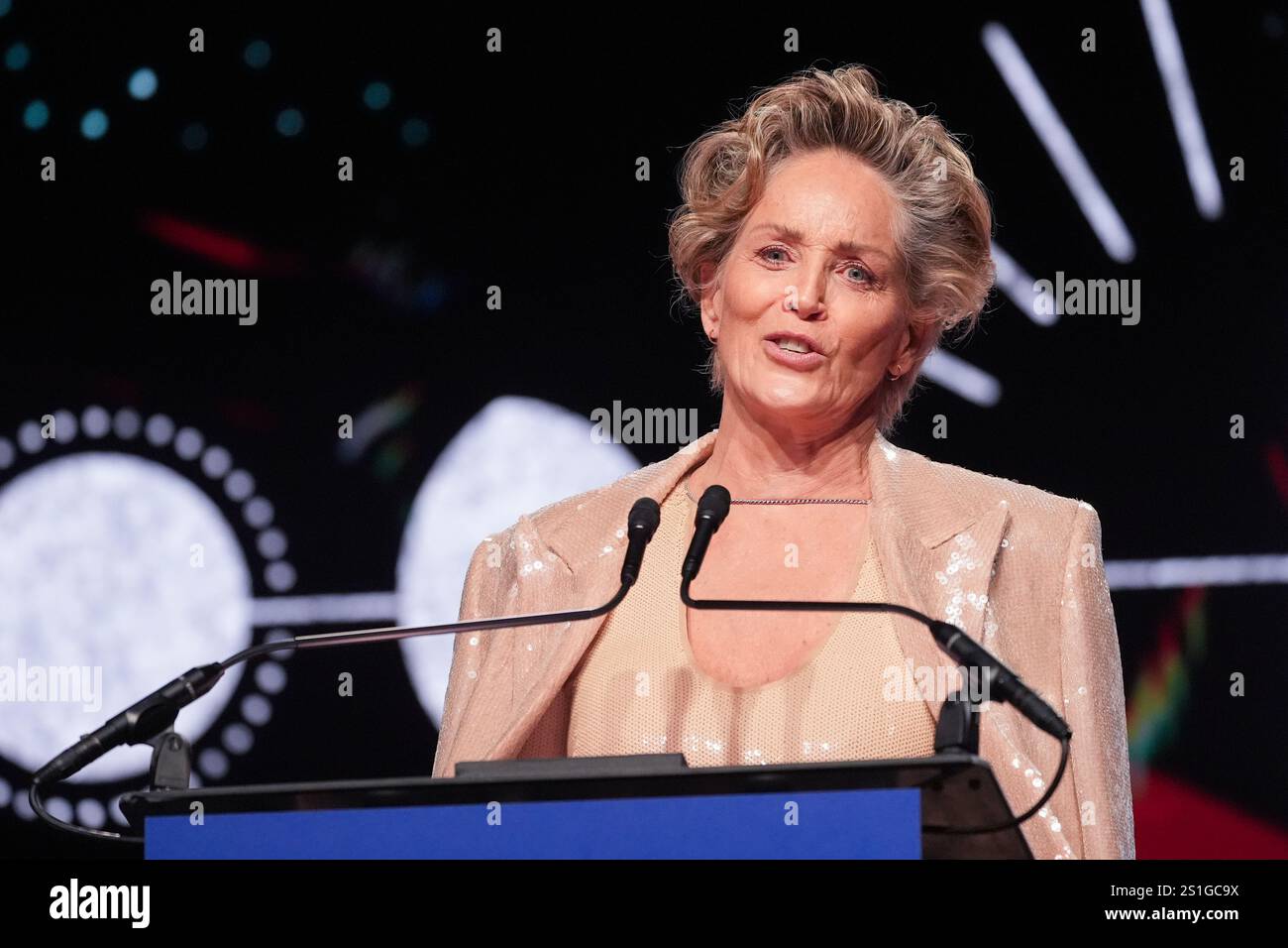 Sharon Stone presents the Breakthrough Performance Award, Actor during ...