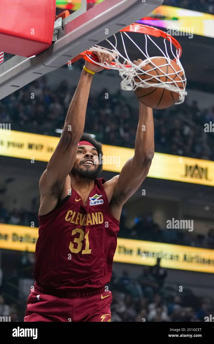 Cleveland Cavaliers center Jarrett Allen dunks on the Dallas Mavericks ...