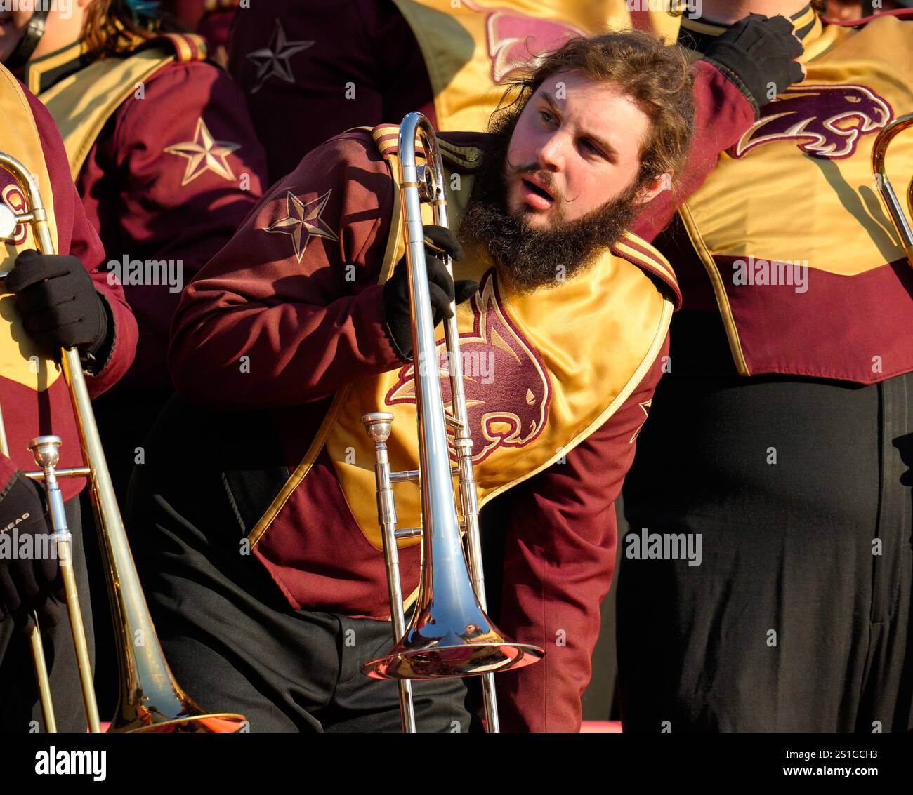 Dallas, Texas, USA. 3rd Jan, 2025. A member of the Texas State band ...
