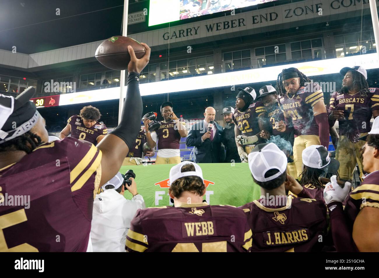 Dallas, Texas, USA. 3rd Jan, 2025. The Texas State Bobcats celebrate ...