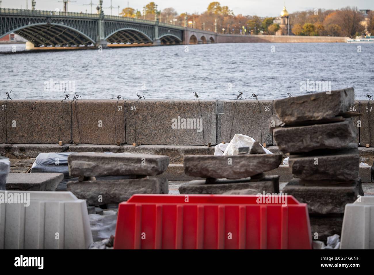 Neva river embankment maintenance. Reinforcing structure to prevent ...