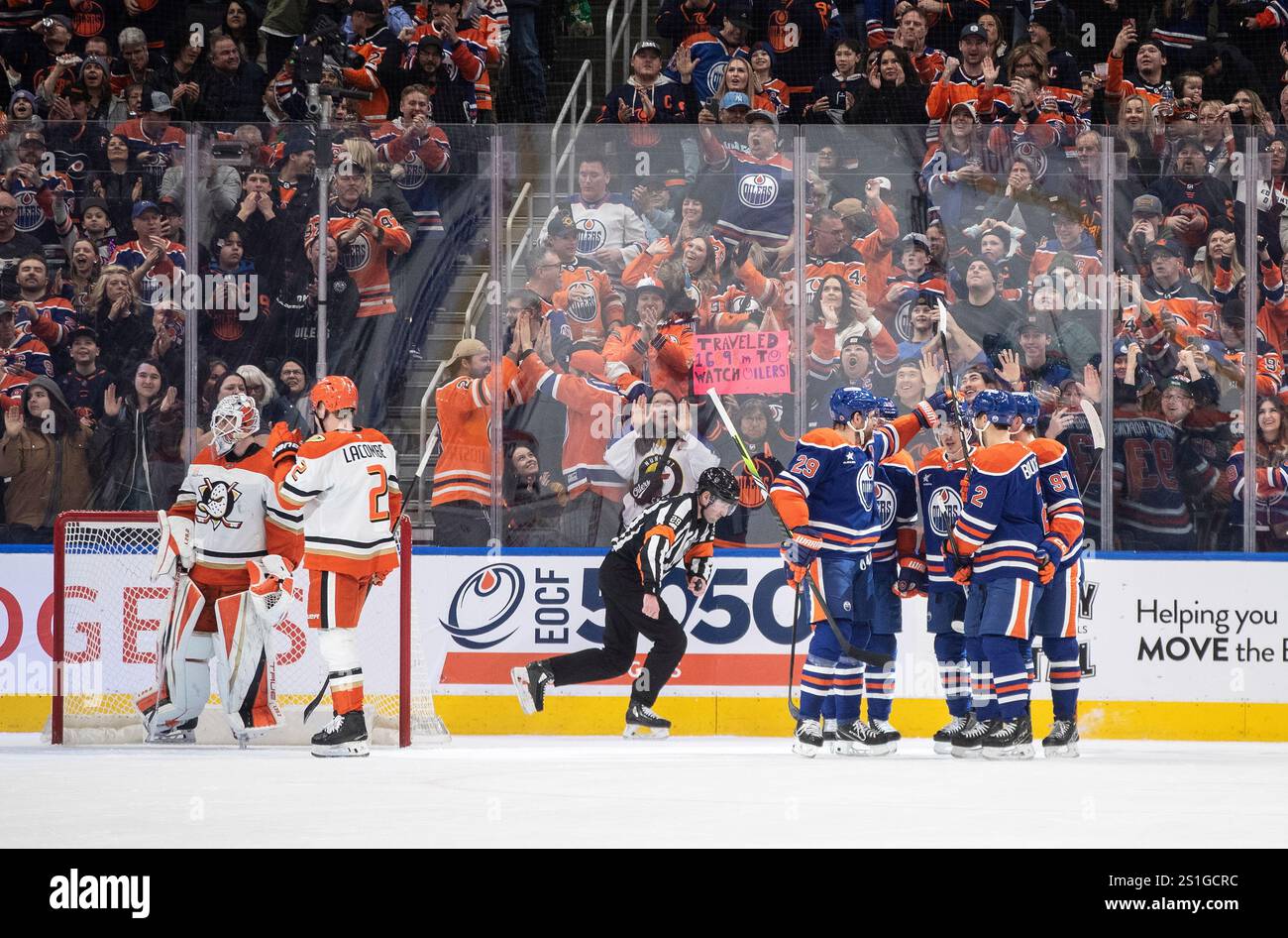 Edmonton Oilers' Leon Draisaitl (29), Zach Hyman (18), Ryan Nugent ...