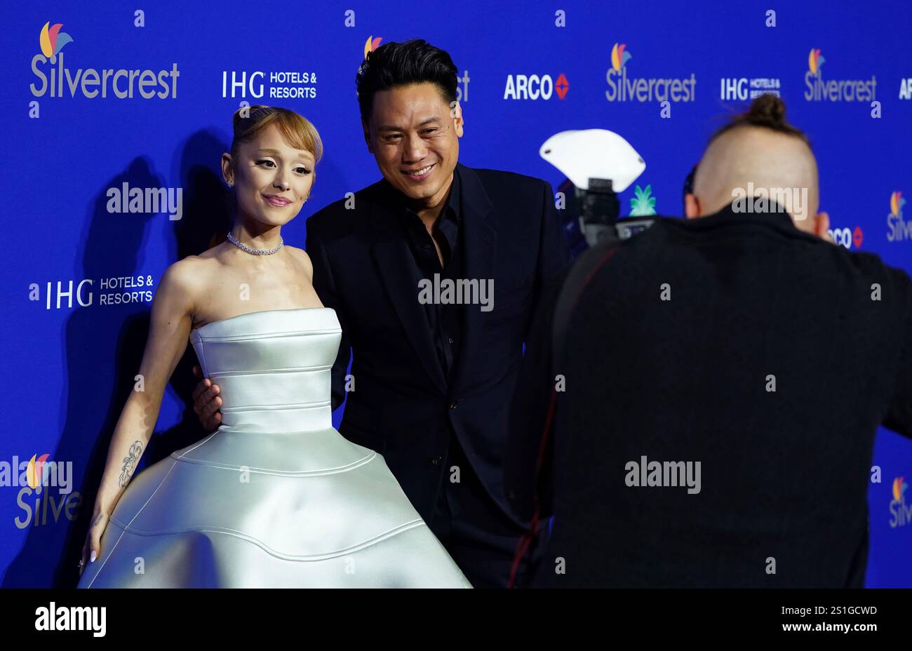 Ariana Grande, left, and Jon M. Chu arrive at the 36th annual Palm ...
