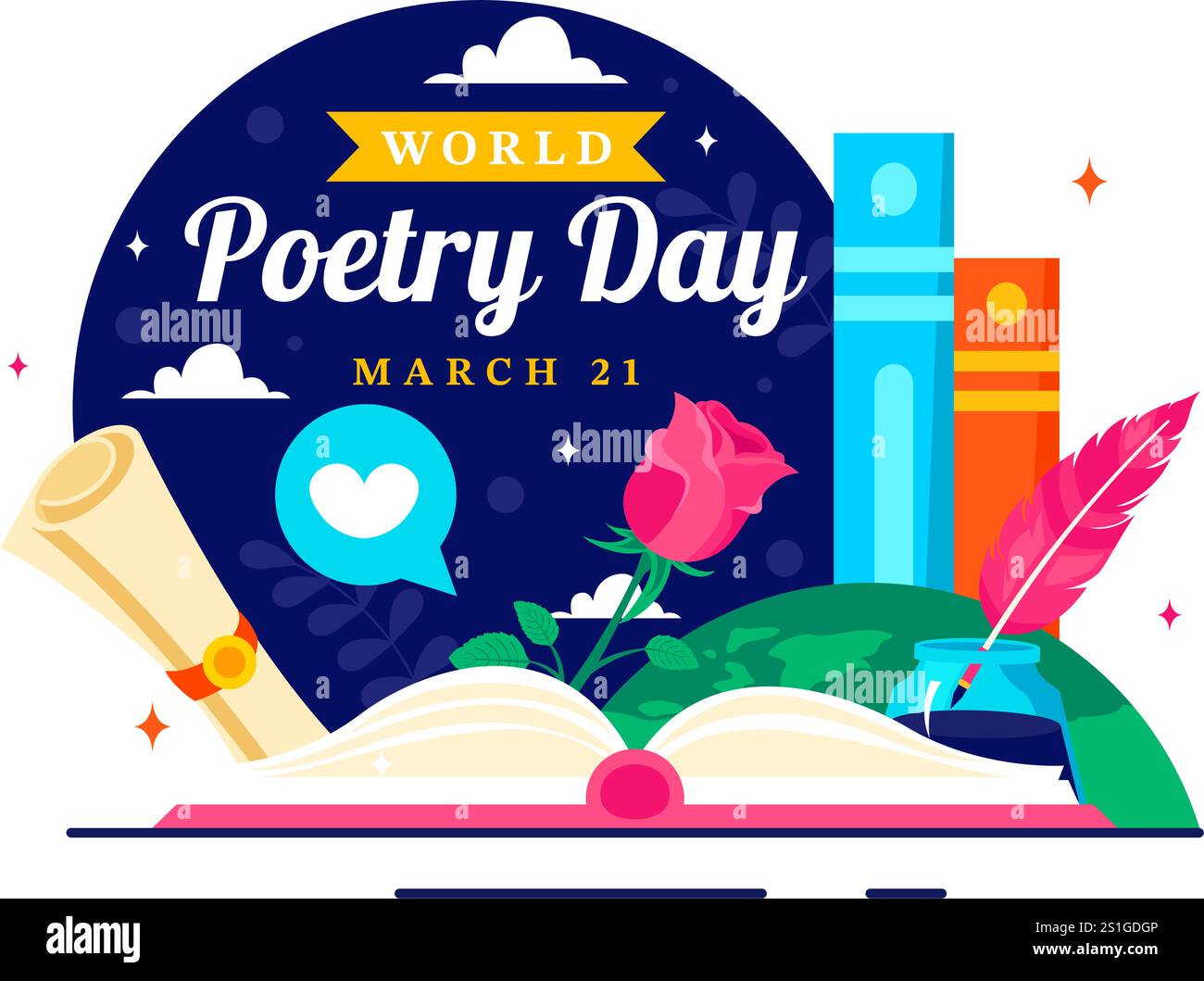 World Poetry Day Vector Illustration on March 21 featuring Writing ...