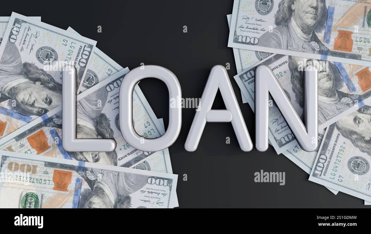 3d rendering of the word "LOAN" superimposed on a background of ...