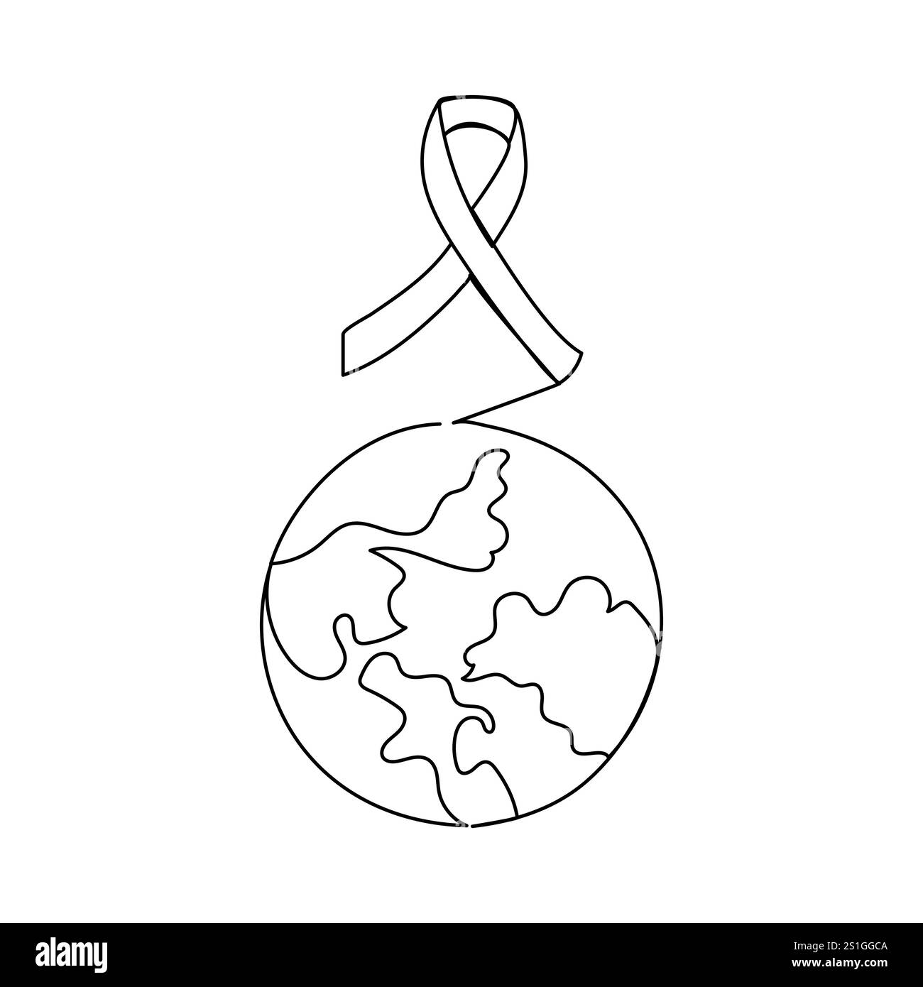 Continuous one line drawing woman struggle with ribbon as cancer symbol ...