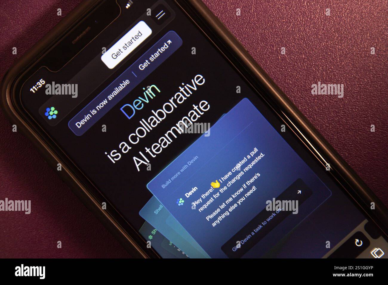 The website of Devin is displayed on an iPhone. Devin is a fully ...