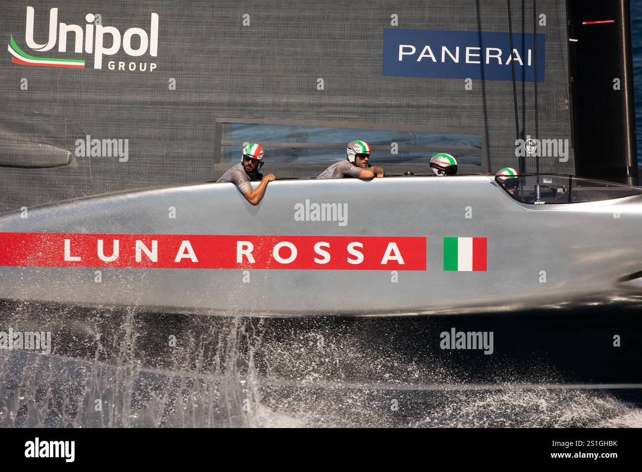 Barcelona, Spain - September 15, 2024: Close up of Sailing team Luna ...