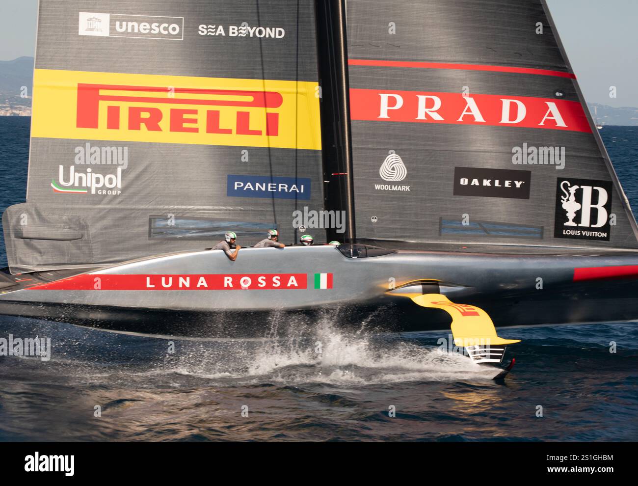 Barcelona, Spain - September 15, 2024: Close up of Sailing team Luna ...