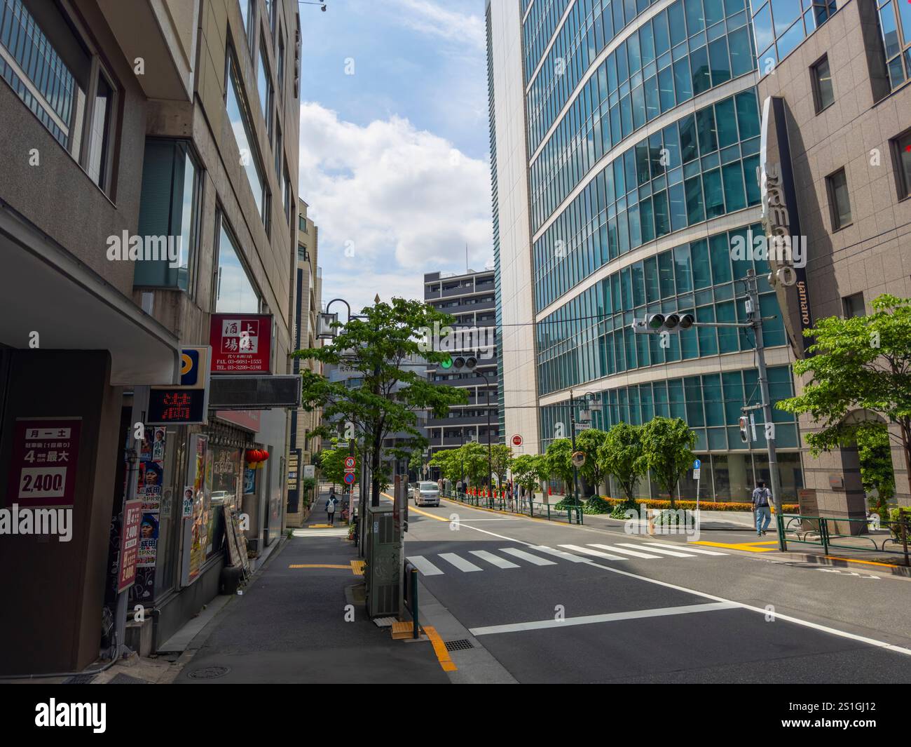 Modern commercial buildings on Tokyo Metropolitan Road Route 414 at ...