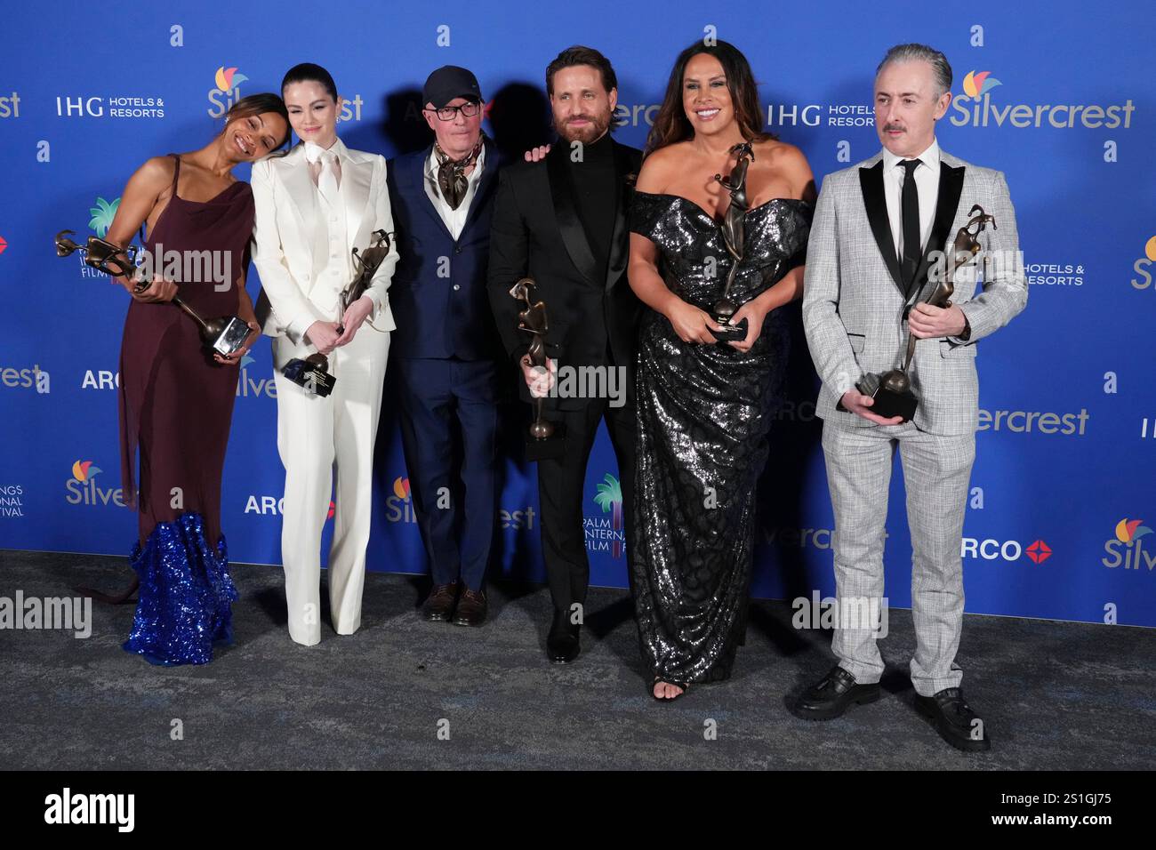 Zoe Saldana, from left, Selena Gomez, Jacques Audiard, Edgar Ramirez, and Karla Sofia Gascon ...