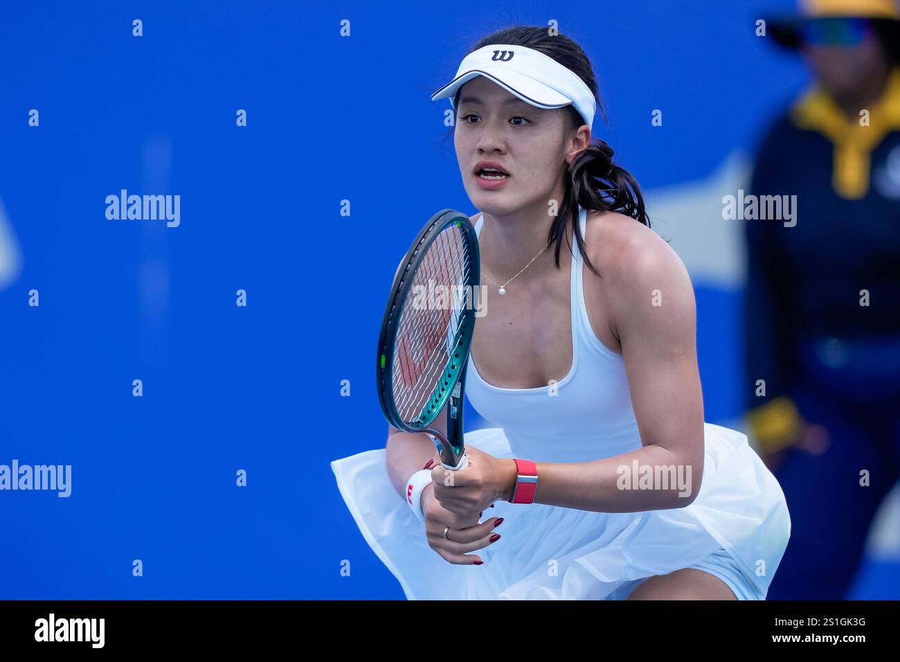 Canberra, Australia; 4th Jan 2025: Sijia Wei of China is pictured in action against Aoi Ito of ...