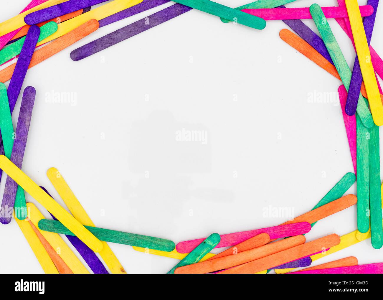 Empty frame of multicolored popsicle sticks on white isolated ...