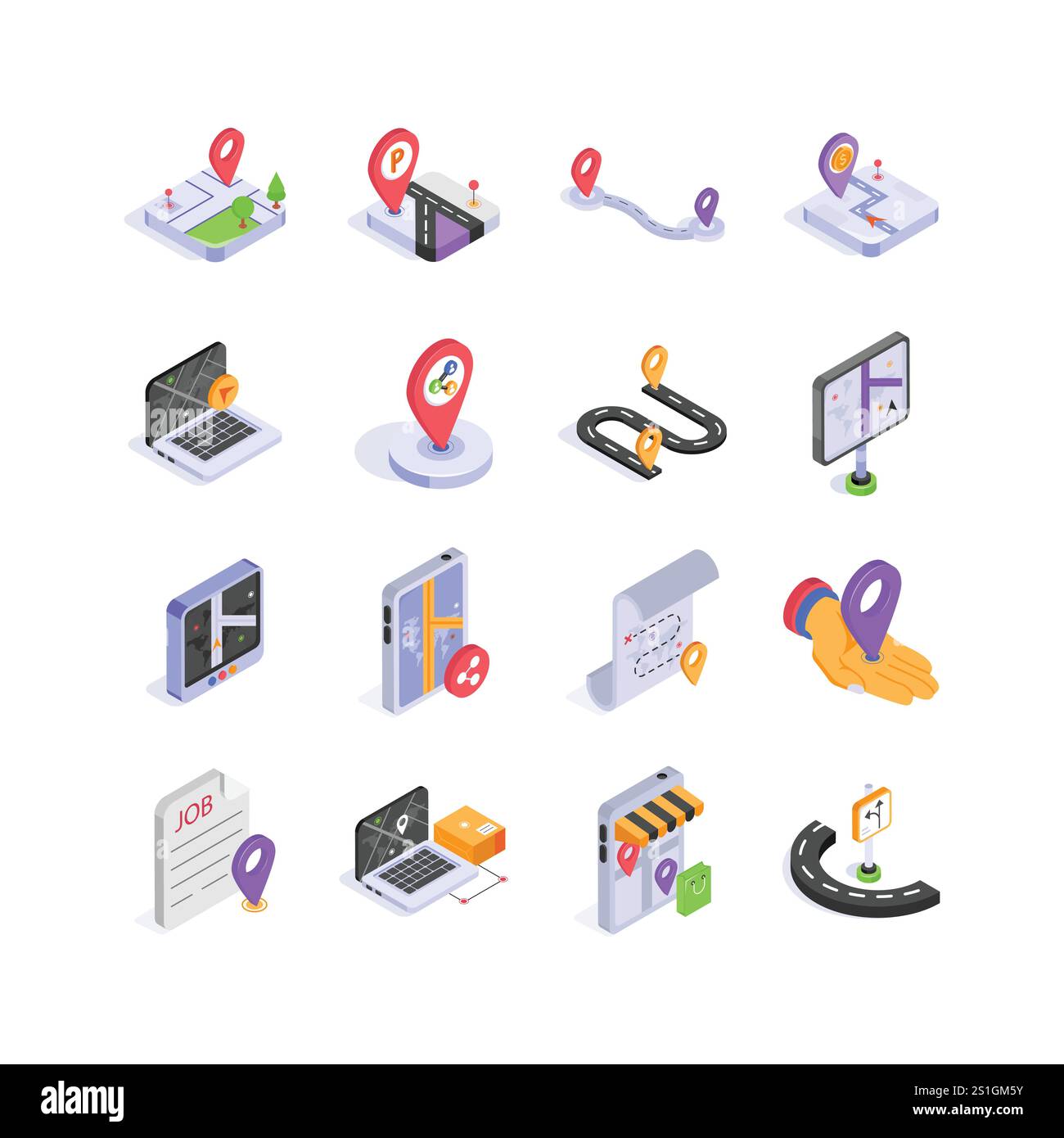 Creatively crafted amazing maps and navigation isometric icons Stock ...