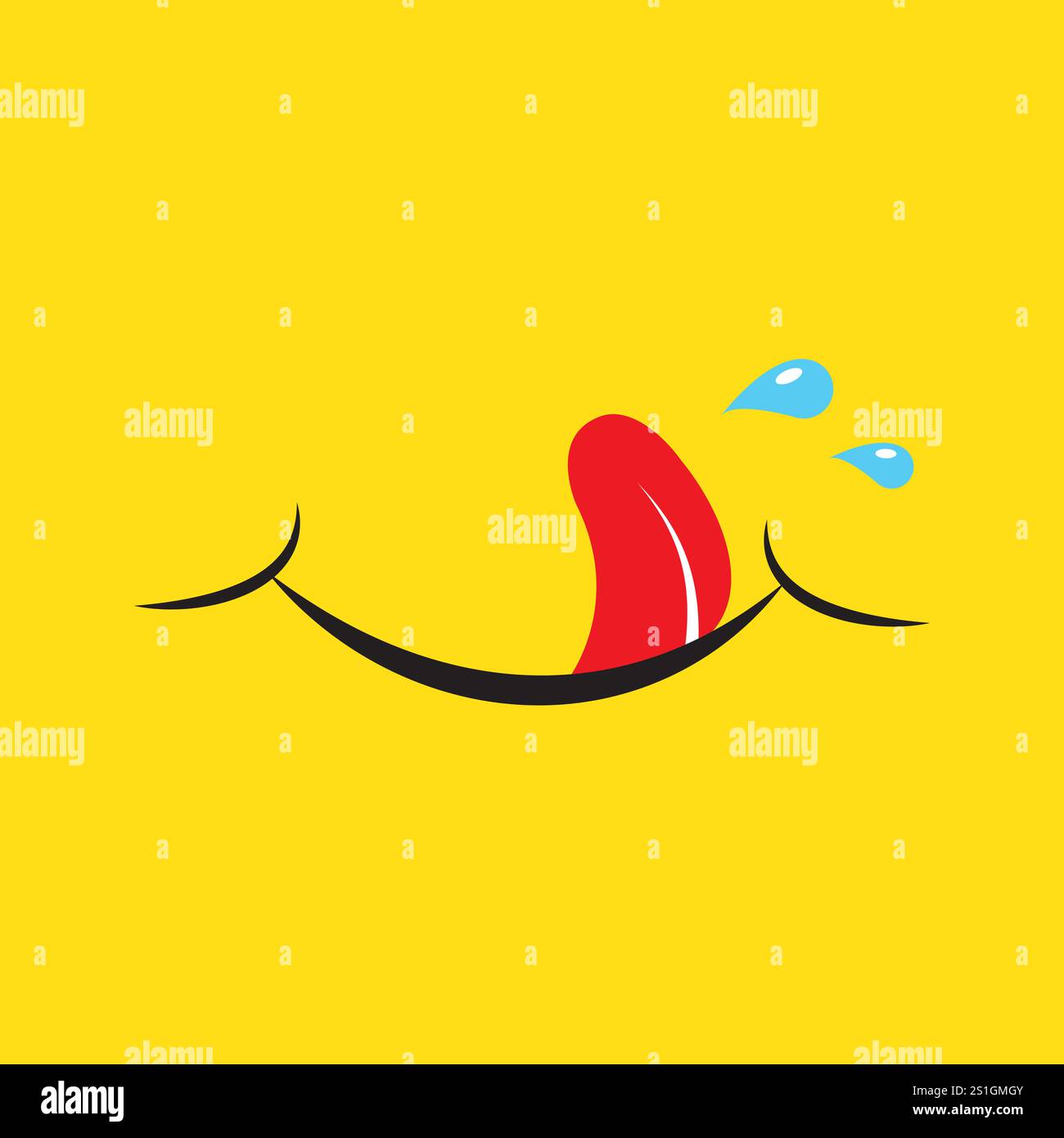 Yummy smile emoticon with tongue lick mouth. Tasty food eating emoji face. Delicious cartoon ...