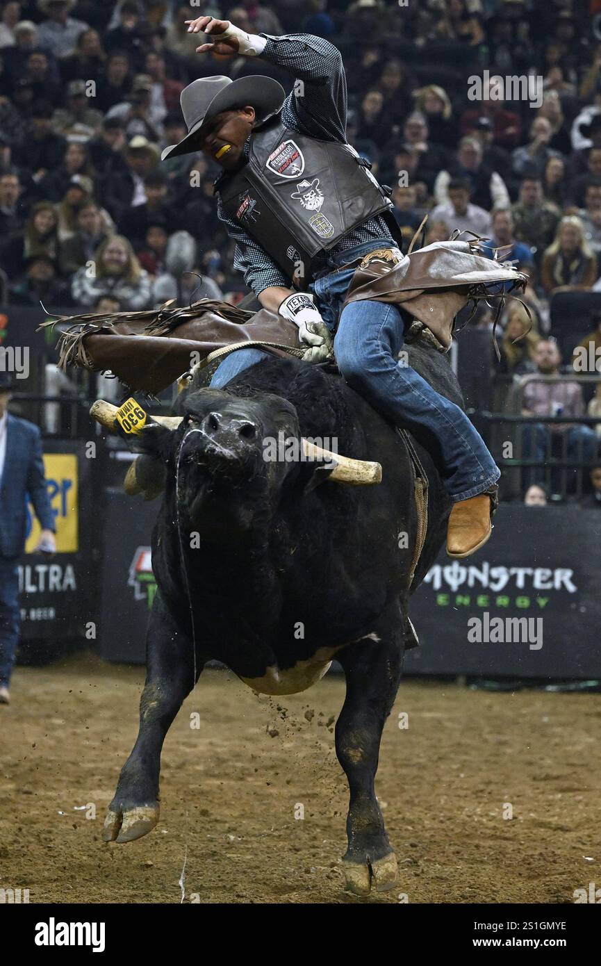 New York, USA. 03rd Jan, 2025. Professional bull rider Lucas Divine ...